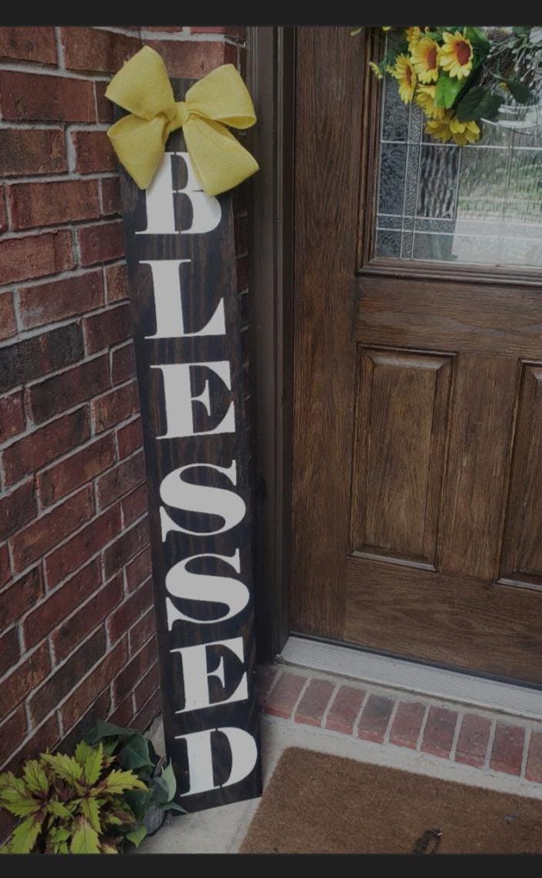 BLESSED Wooden Leaner Porch Sign With Handtied Jute Burlap Bow ...