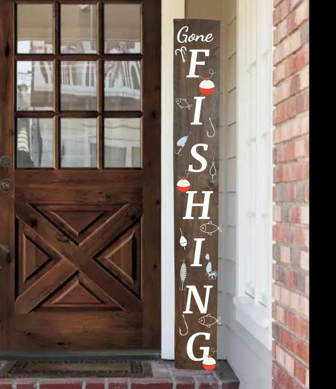 Lures, Hooks, and Bobbers GONE FISHING Solid Wood All Weather Porch ...
