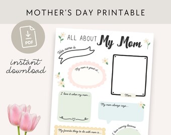 All About My Mom Flower Fill in the Blank Printable for Mother's Day - Etsy