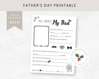 All About My Dad Father's Day Questionnaire Instant Downloadable PDF ...