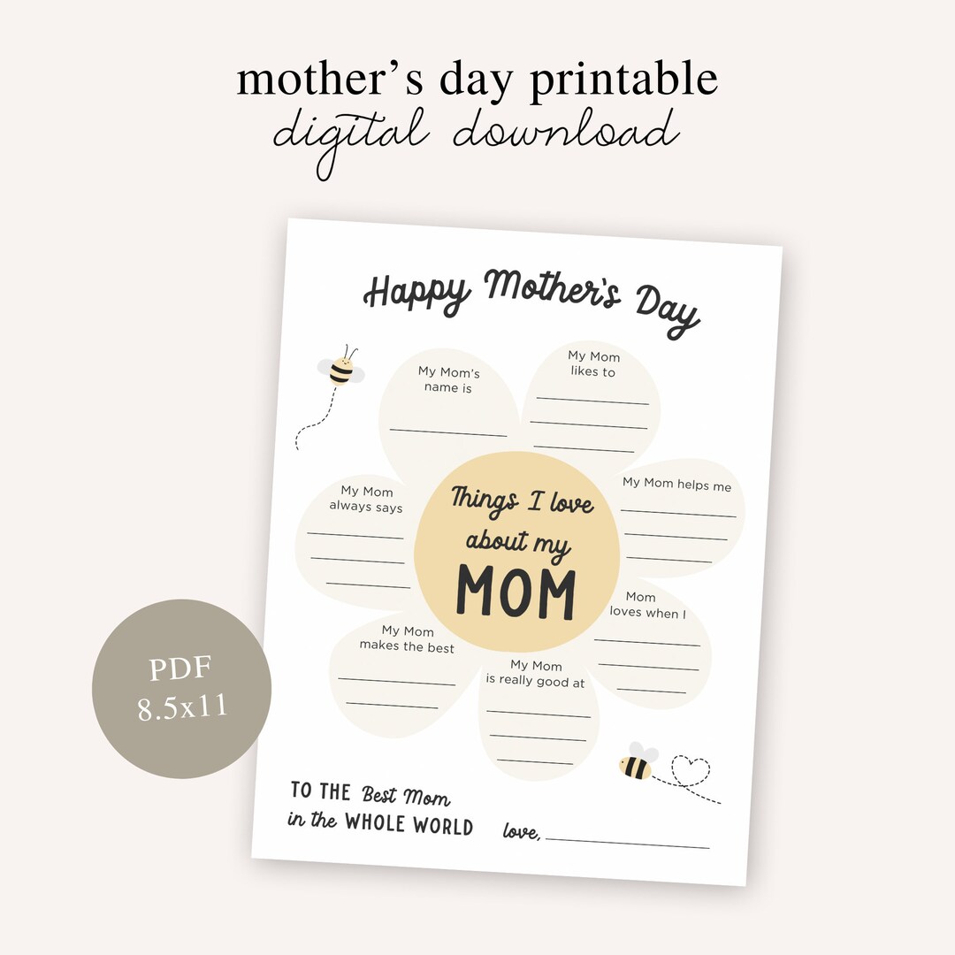 All About My Mom Flower Fill in the Blank Printable for Mother's Day - Etsy