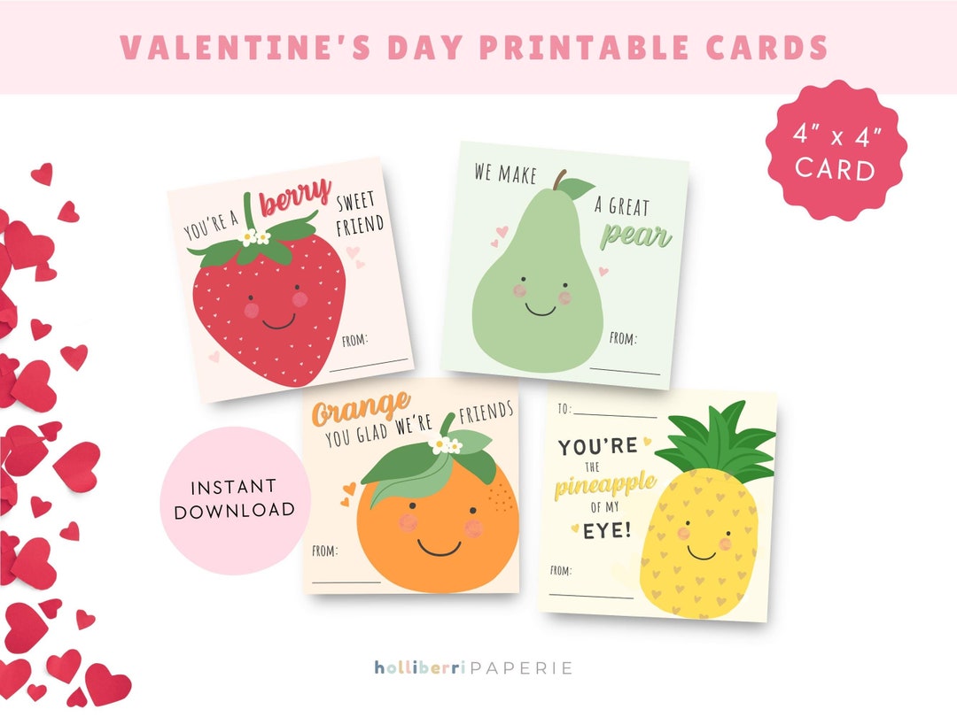 Fruit Valentine's Day Cards: Printable Kids Classroom Gift Tags (PDF ...