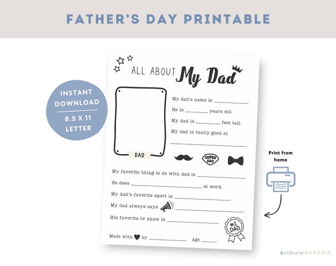 All About My Daddy - Father's Day Questionnaire - Fathers Day Survey ...