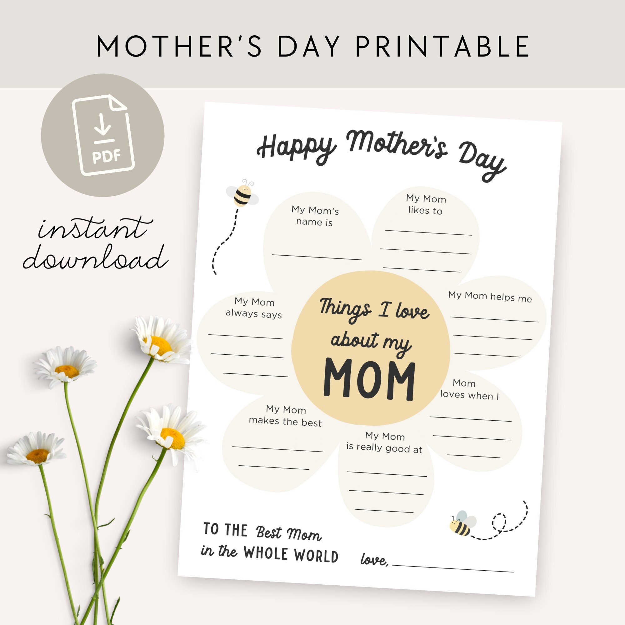 All About My Mom Flower Fill in the Blank Printable for Mother's Day - Etsy