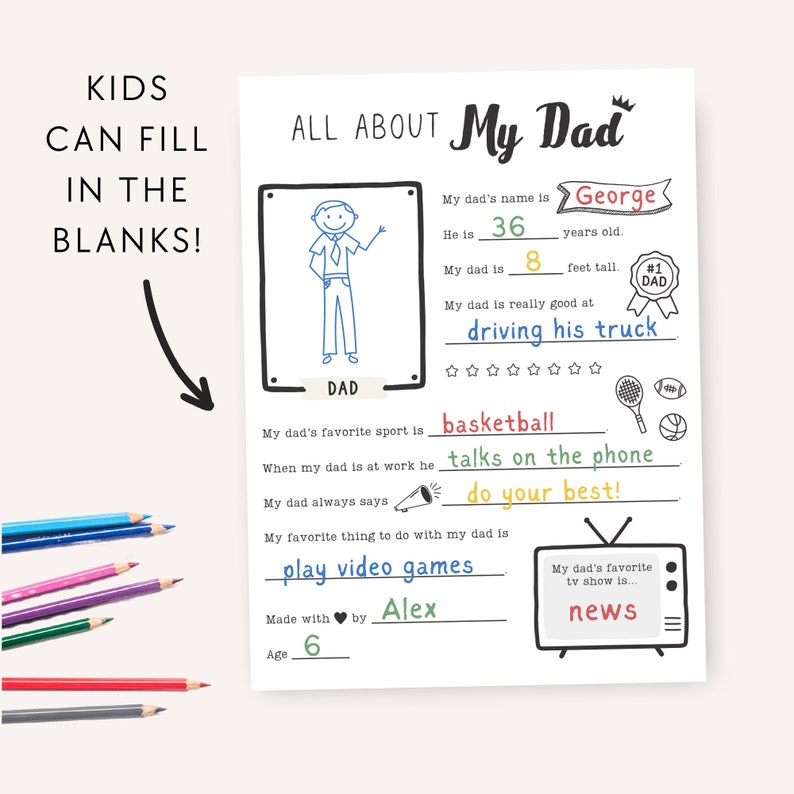All About My Dad Fill in the Blank Printable Questionnaire for Father's ...