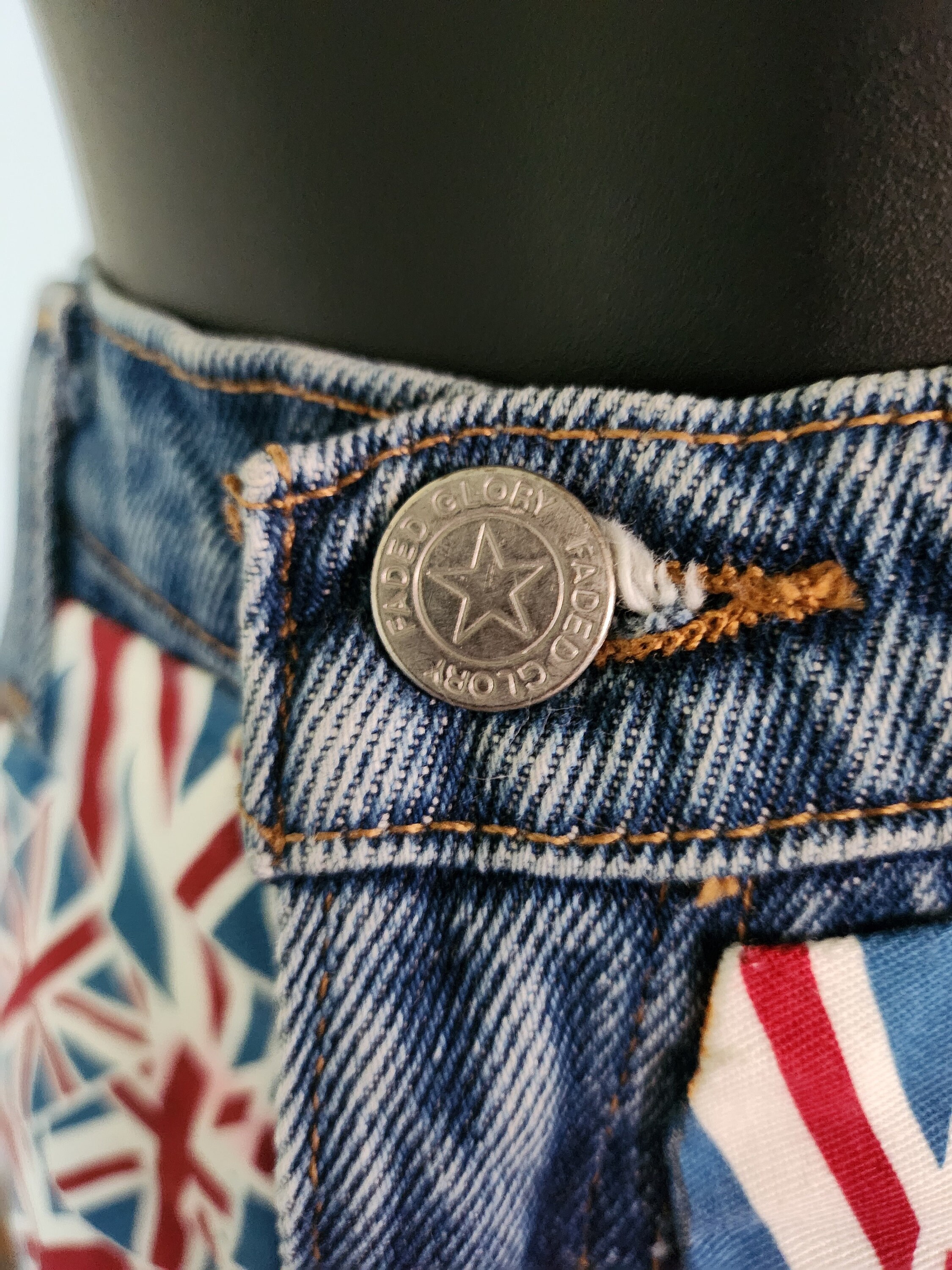 Vintage 2000s Faded Glory Union Jack British Flag Denim Frayed Jean ...