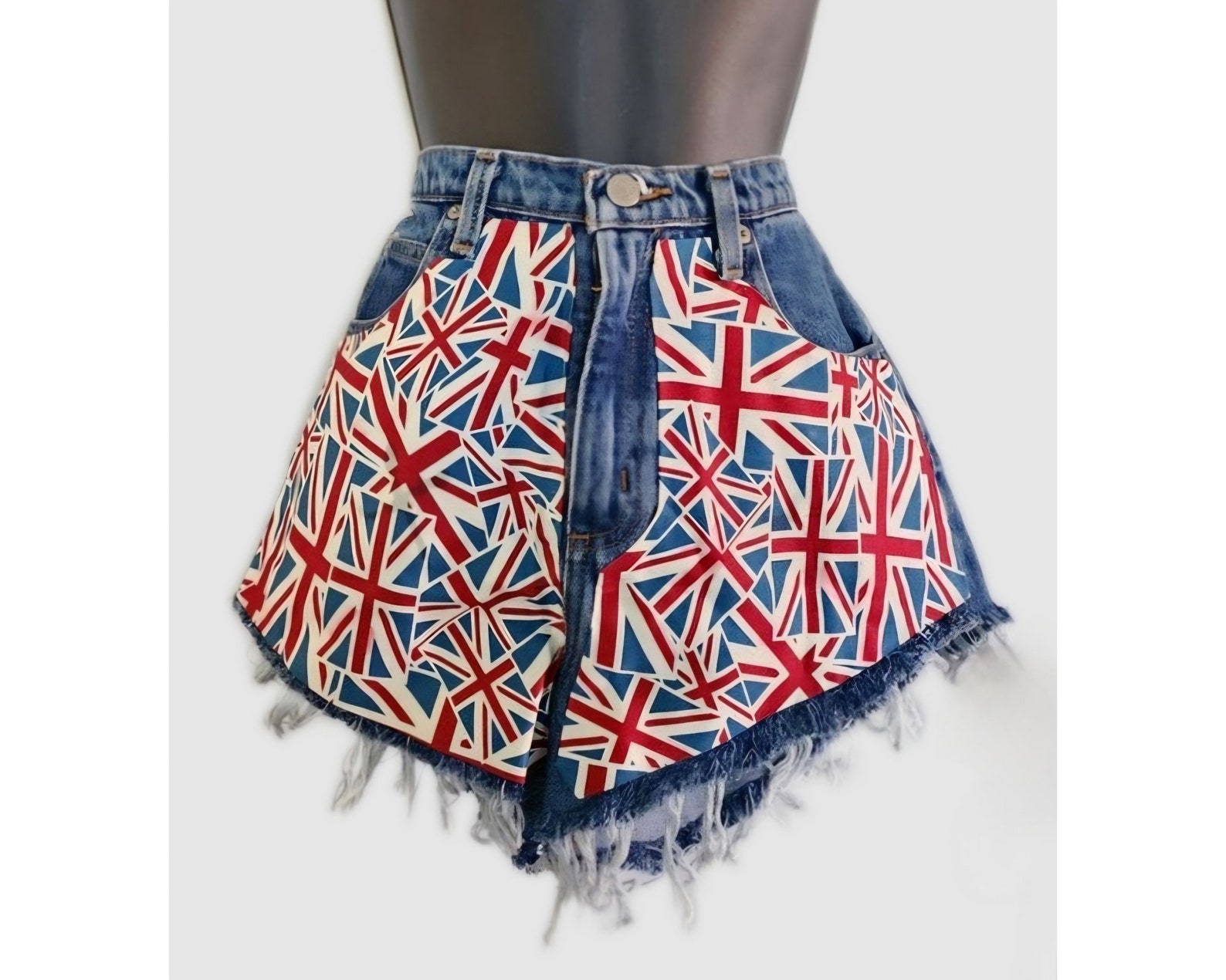 Vintage 2000s Faded Glory Union Jack British Flag Denim Frayed Jean ...