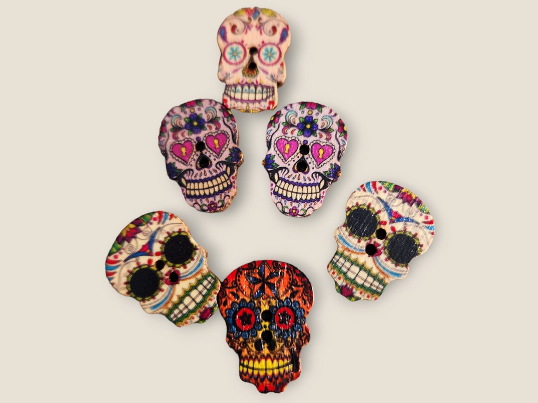 Wooden Skull Buttons, Skeleton Buttons, Dios De Muertos, Sugar Skull ...
