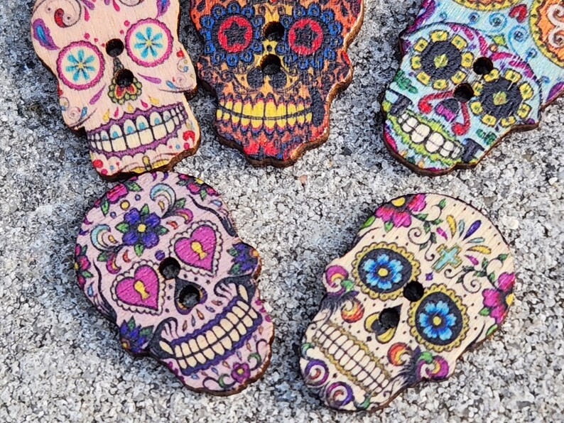 Wooden Skull Buttons, Skeleton Buttons, Dios De Muertos, Sugar Skull ...