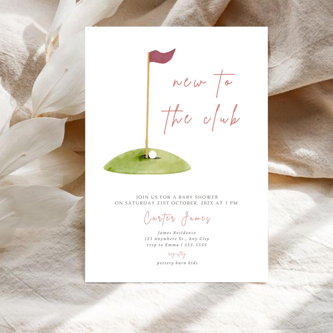 Golf Theme Baby Shower Invitation | Elegant Tee Time Theme | Digital ...