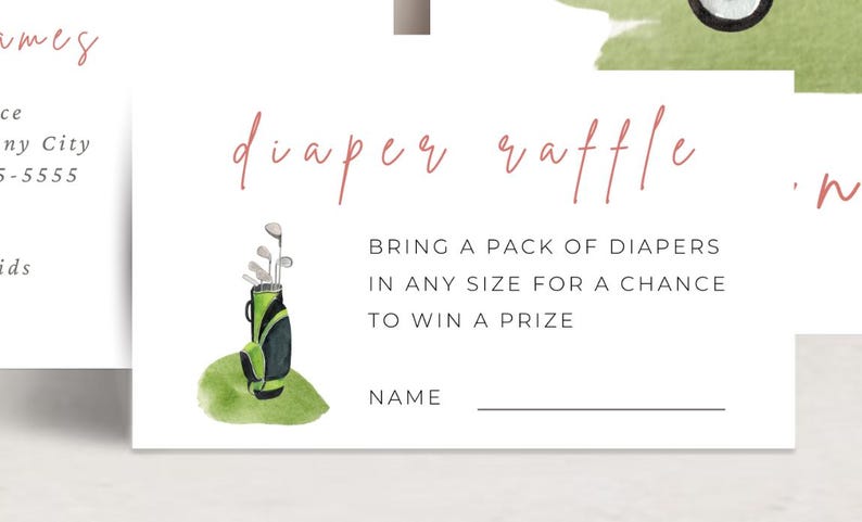 Golf Baby Shower Bundle I Invitation, Diaper Raffle, Thank You Card ...