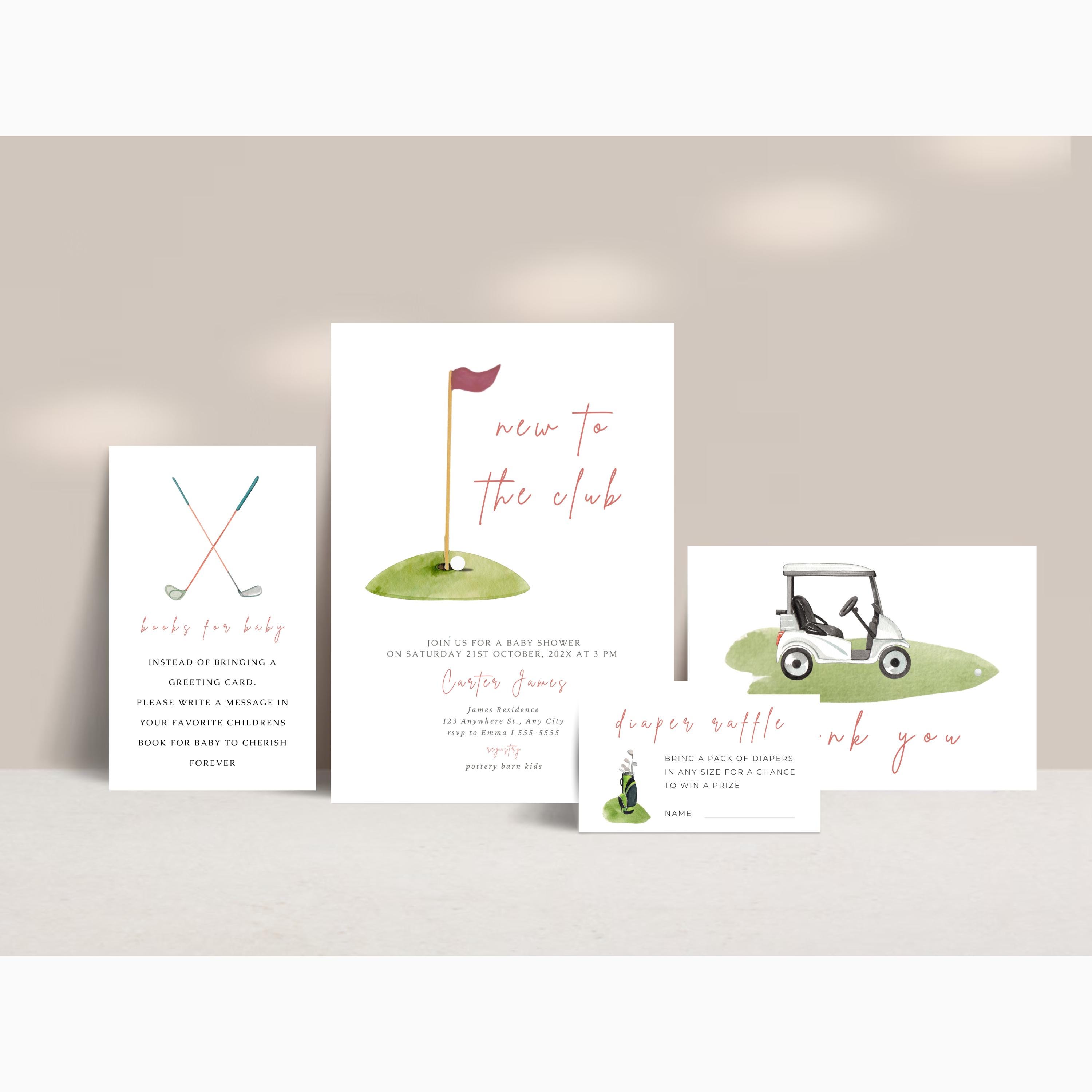 Golf Baby Shower Bundle I Invitation, Diaper Raffle, Thank You Card ...