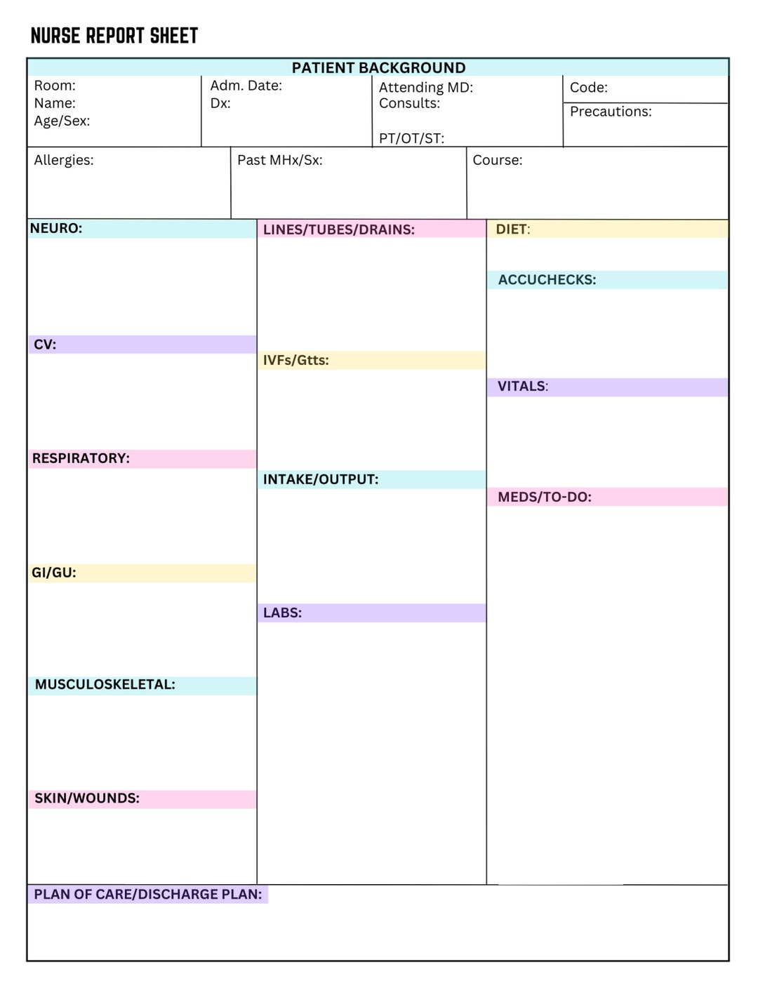 Nurse Brain Patient Report Sheet - Etsy