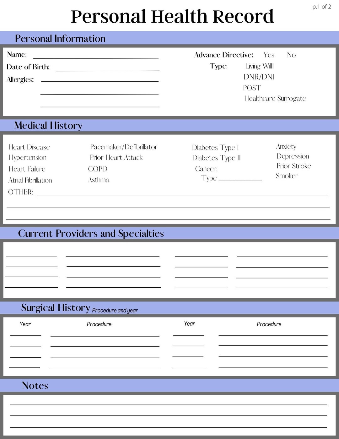 Personal Health Record, Medicationtracker, and Vital Sign Log - Etsy