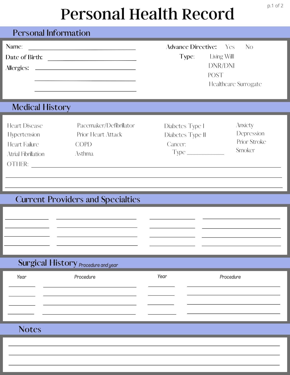 Personal Health Record, Medicationtracker, and Vital Sign Log - Etsy