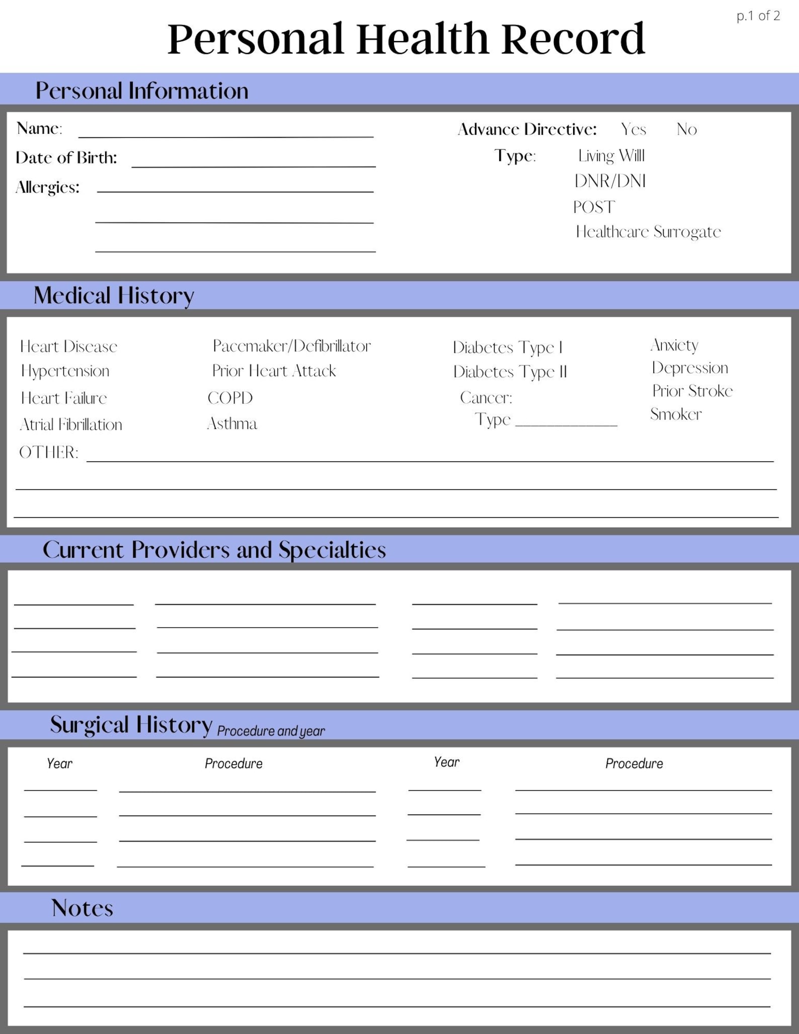 Personal Health Record, Medicationtracker, and Vital Sign Log - Etsy