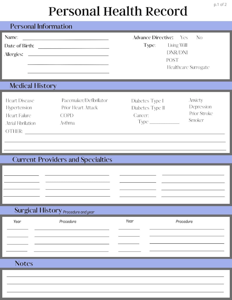 Personal Health Record, Medicationtracker, and Vital Sign Log - Etsy