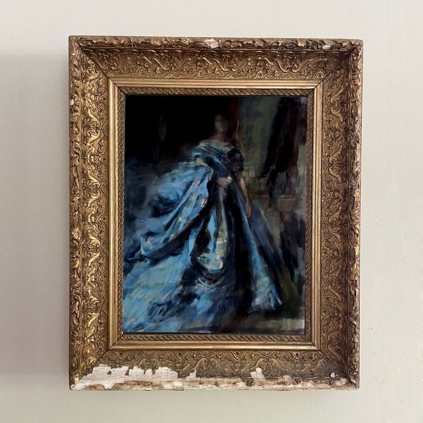 Moody Portrait "woman in Blue", Original Oil Painting by Sam Dewey ...