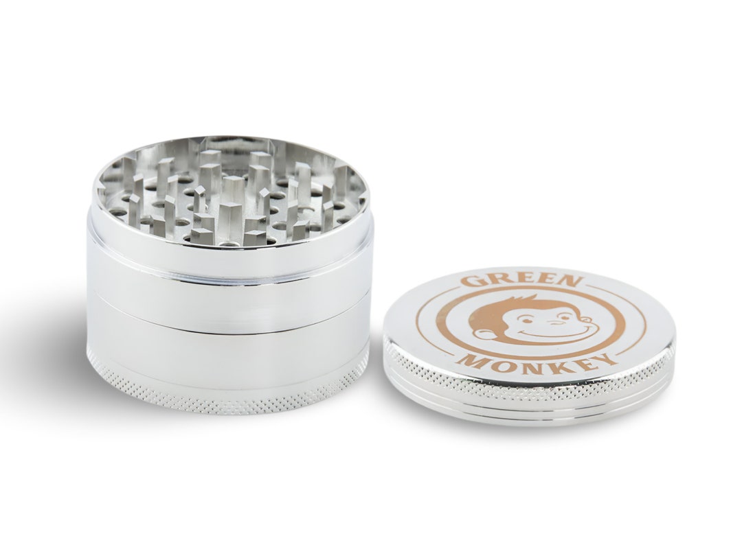 Green Monkey 63mm Capuchin Silver Metal Herb Grinder With Kief Catcher ...