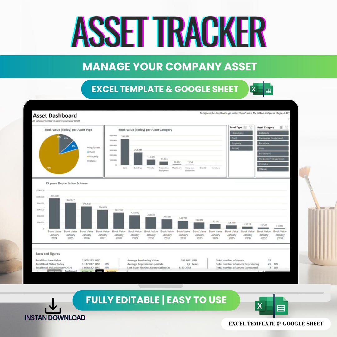 Asset Tracker Spreadsheet | Excel & Google Sheets | Fixed Asset ...