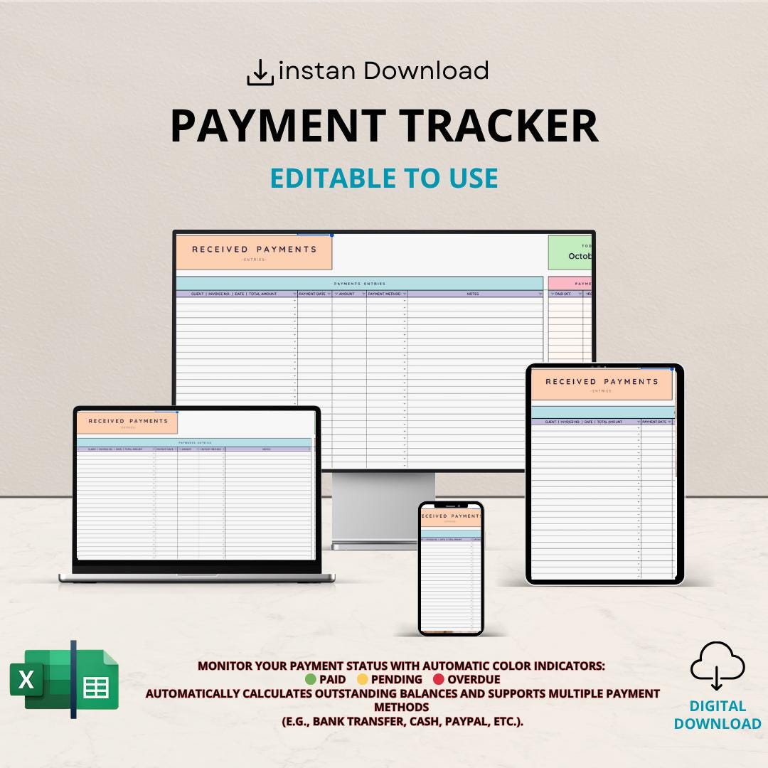 Invoice Bill Tracker Excel Template | Invoice Generator + Payment ...