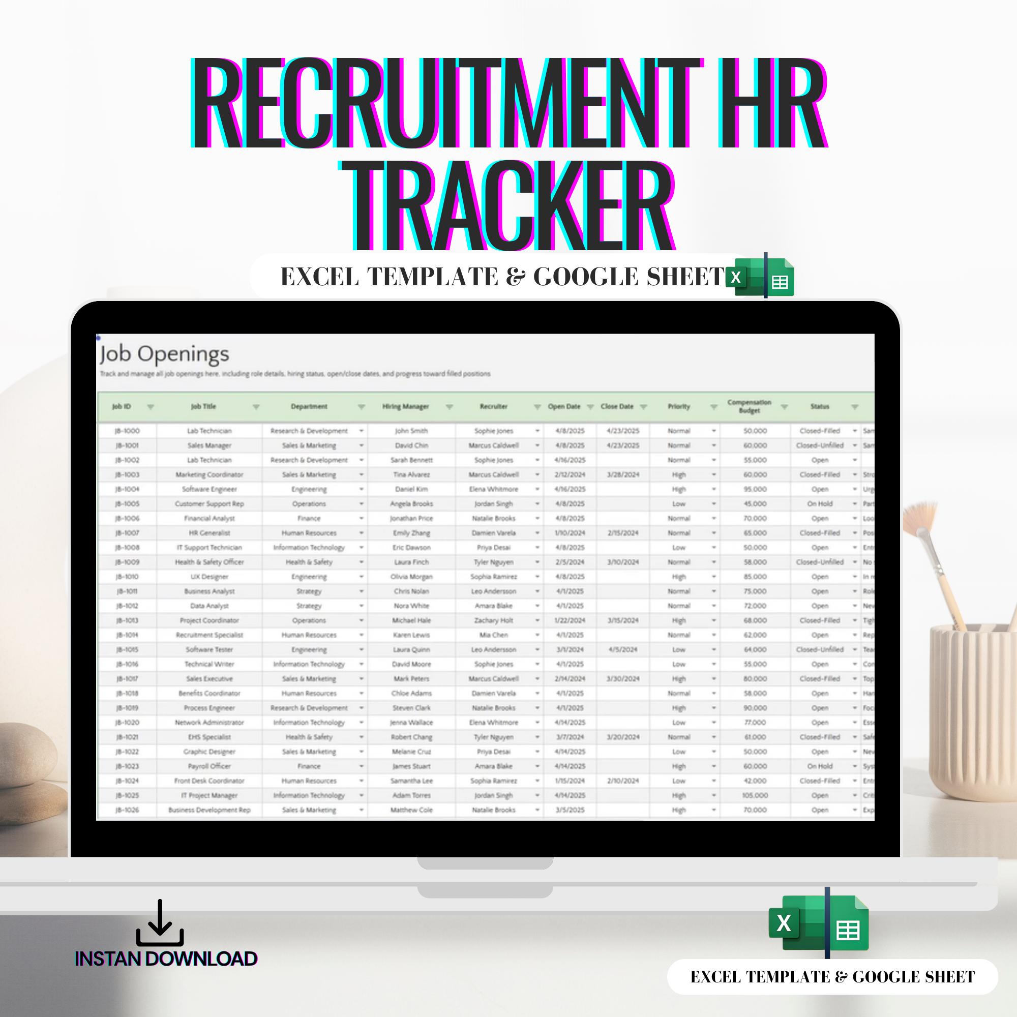 Recruitment Tracker Excel Template | HR Hiring Dashboard (instant ...