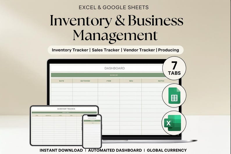 Inventory Tracker Excel & Google Sheets | Stock Management, Sales Tracker, Automated Dashboard ...