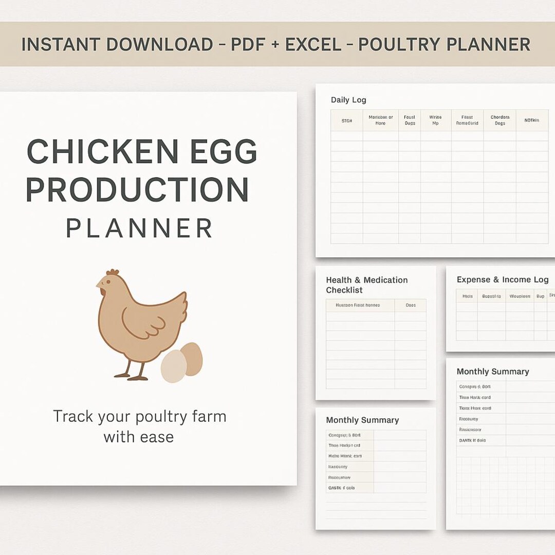 Chicken Expense Tracker Poultry Farm Log Book (printable PDF & Excel ...