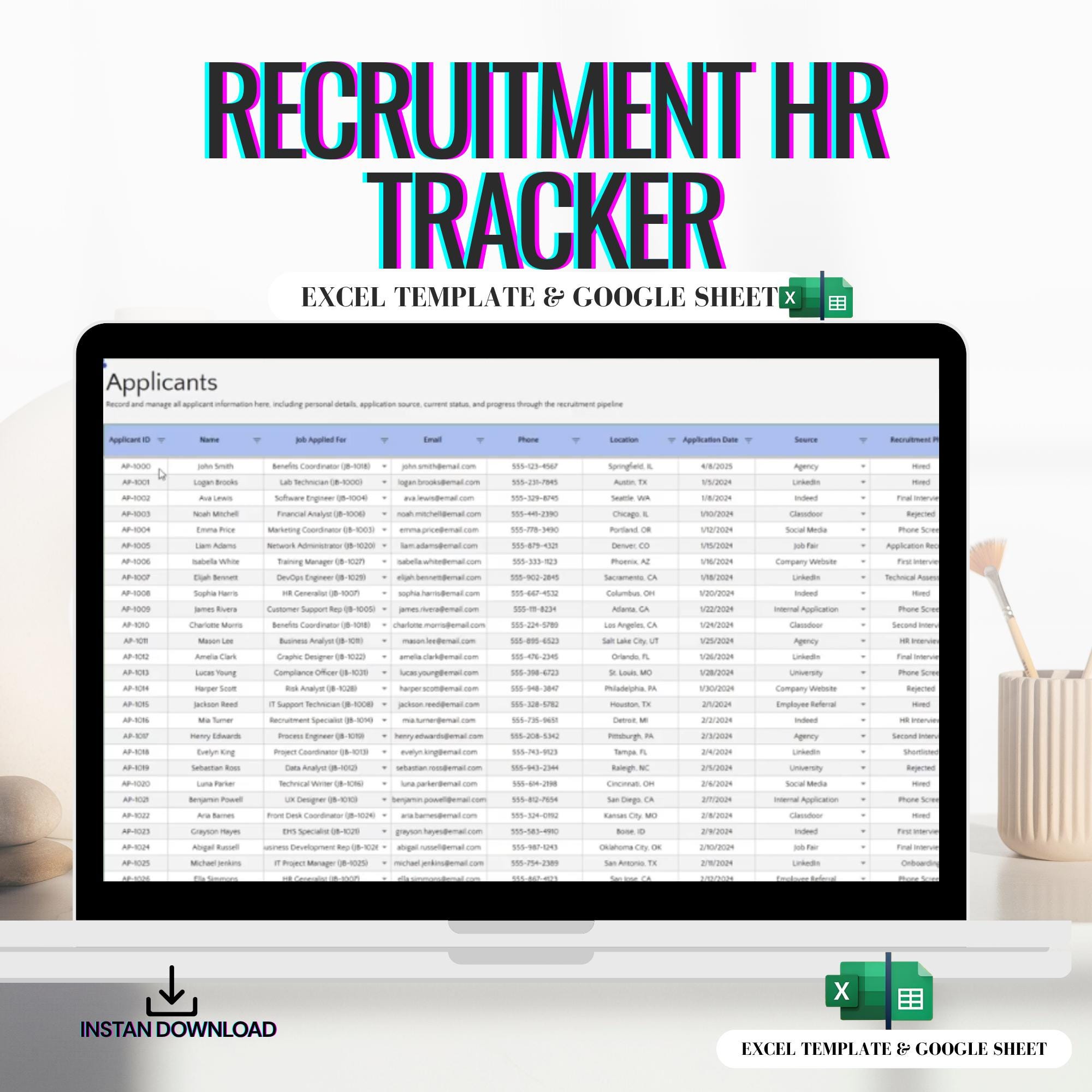 Recruitment Tracker Excel Template | HR Hiring Dashboard (instant ...
