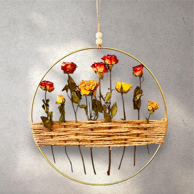 Dried Rose Bouquet Hoop Wreath: Boho Farmhouse Wall Decor - Etsy