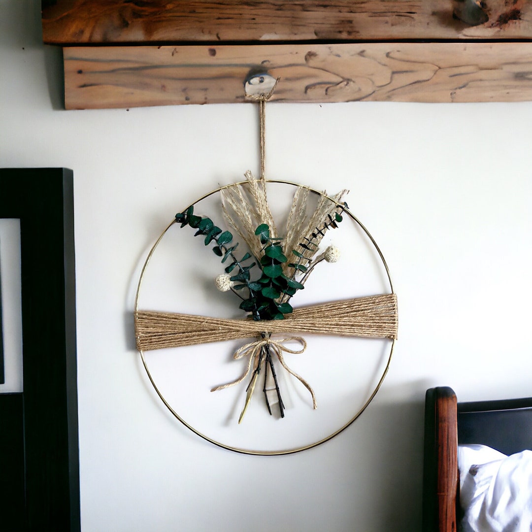 Boho Wall Art Hoop, Dried Flower Wreath Eucalyptus, Naturalistic, Ring ...