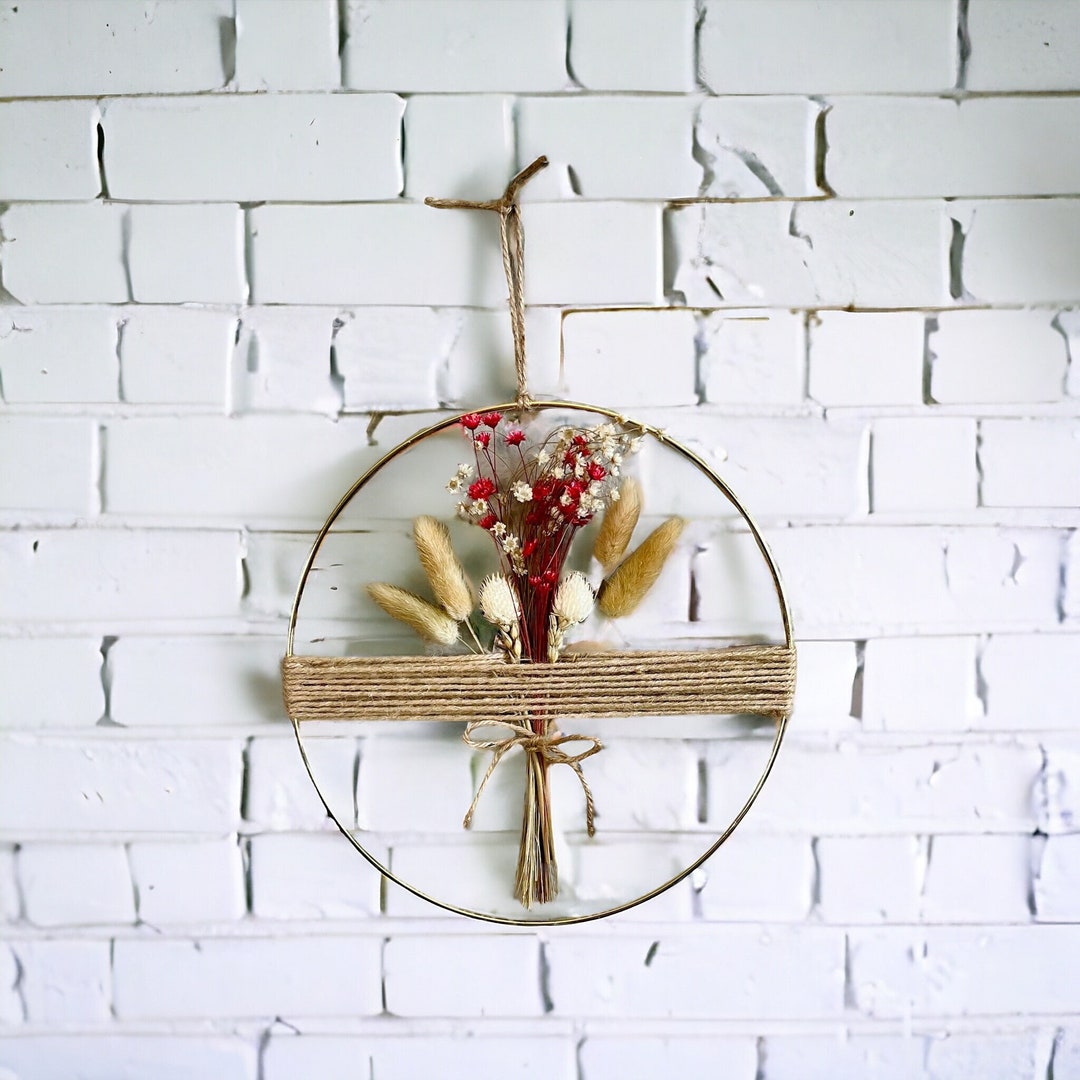 Boho Wall Art Hoop, Dried Flower Wall Art, Naturalistic, Hoop Wreath ...