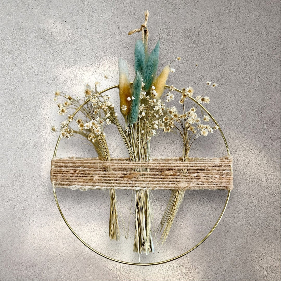 Boho Wall Art Hoop, Dried Flower Wall Art, Naturalistic, Hoop With ...