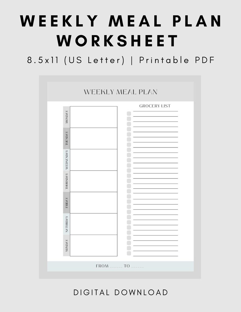 Weekly Meal Planner Printable Simple Minimalistic Goal Health Tracker ...