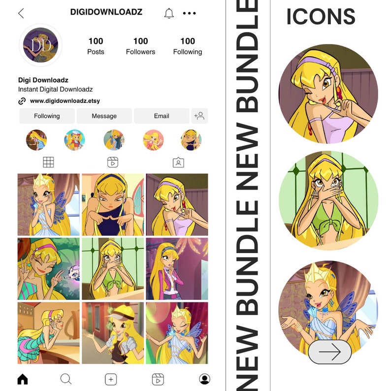 30 Icons Winx Stella Pt 2 Profile Picture PFP Digital Download Bundle ...