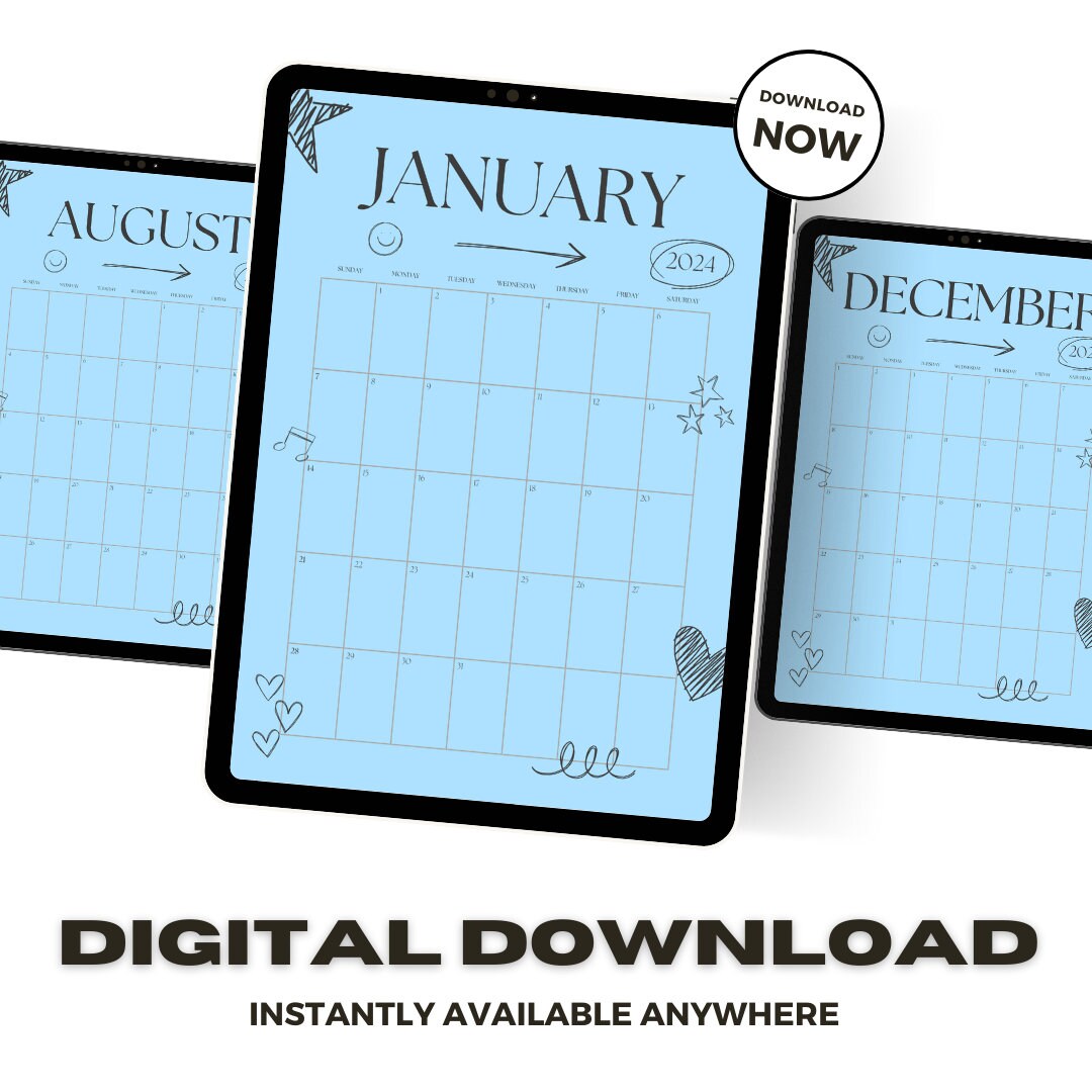 NEW 2024 Calander 12 Month Year Personal Back to School Work College ...