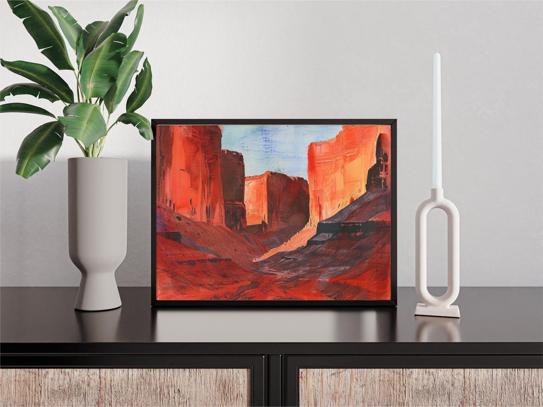 Vintage Rustic Red Grand Canyon Art Print Towering Canyons Faded Sky ...