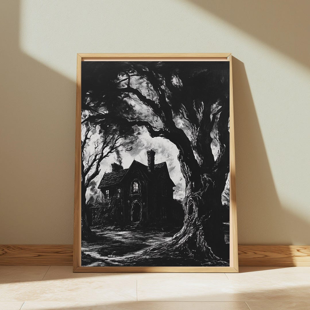 Haunted House Matte Vertical Poster, Halloween Night Scary Tree ...