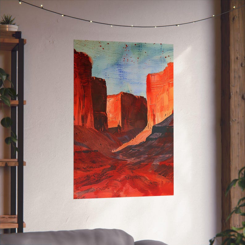 Vintage Rustic Red Grand Canyon Art Print Towering Canyons Faded Sky ...