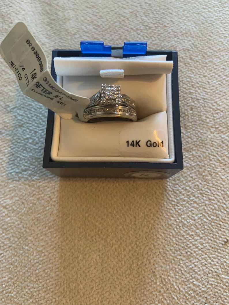 Vintage Keepsake 14K White Gold Engagement & Wedding Ring Set, Size 7 ...