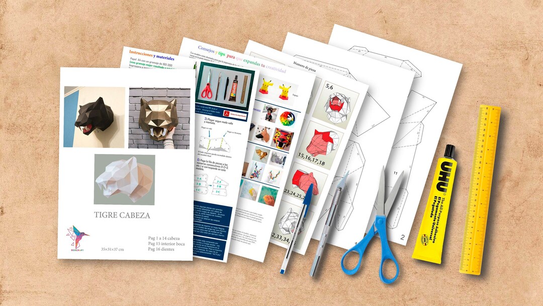 Tiger Head Papercraft Animals Trophies to Print, Cut and Paste. Spanish ...