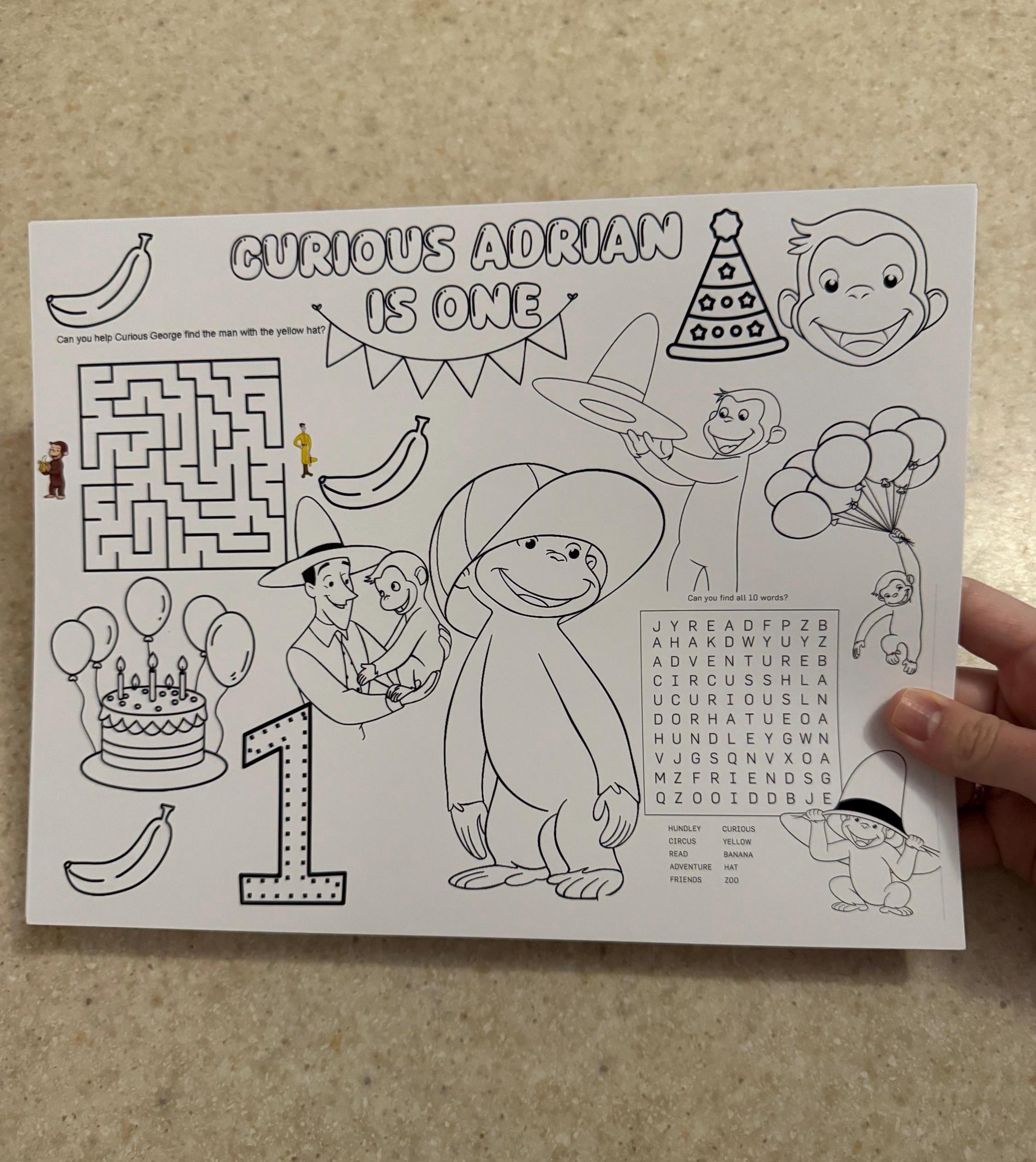 Curious George Activity Sheet for Kids - Etsy