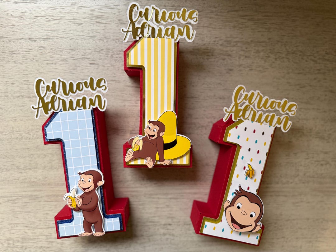 Curious George 3D Number Party Decor – Handmade Cardstock Centerpiece ...