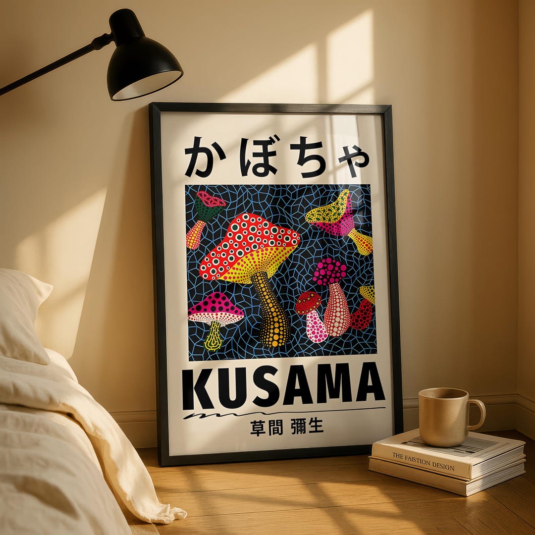 Yayoi Kusama Inspired Mushroom Art Print, Japanese Pop Art (digital ...