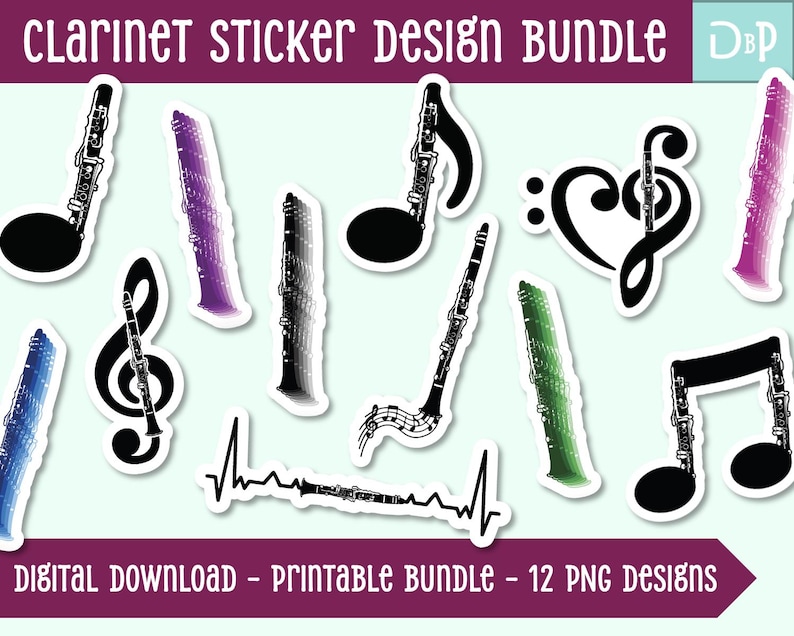 Clarinet/music Sticker Design Bundle - PNG Downloadable Designs - Etsy