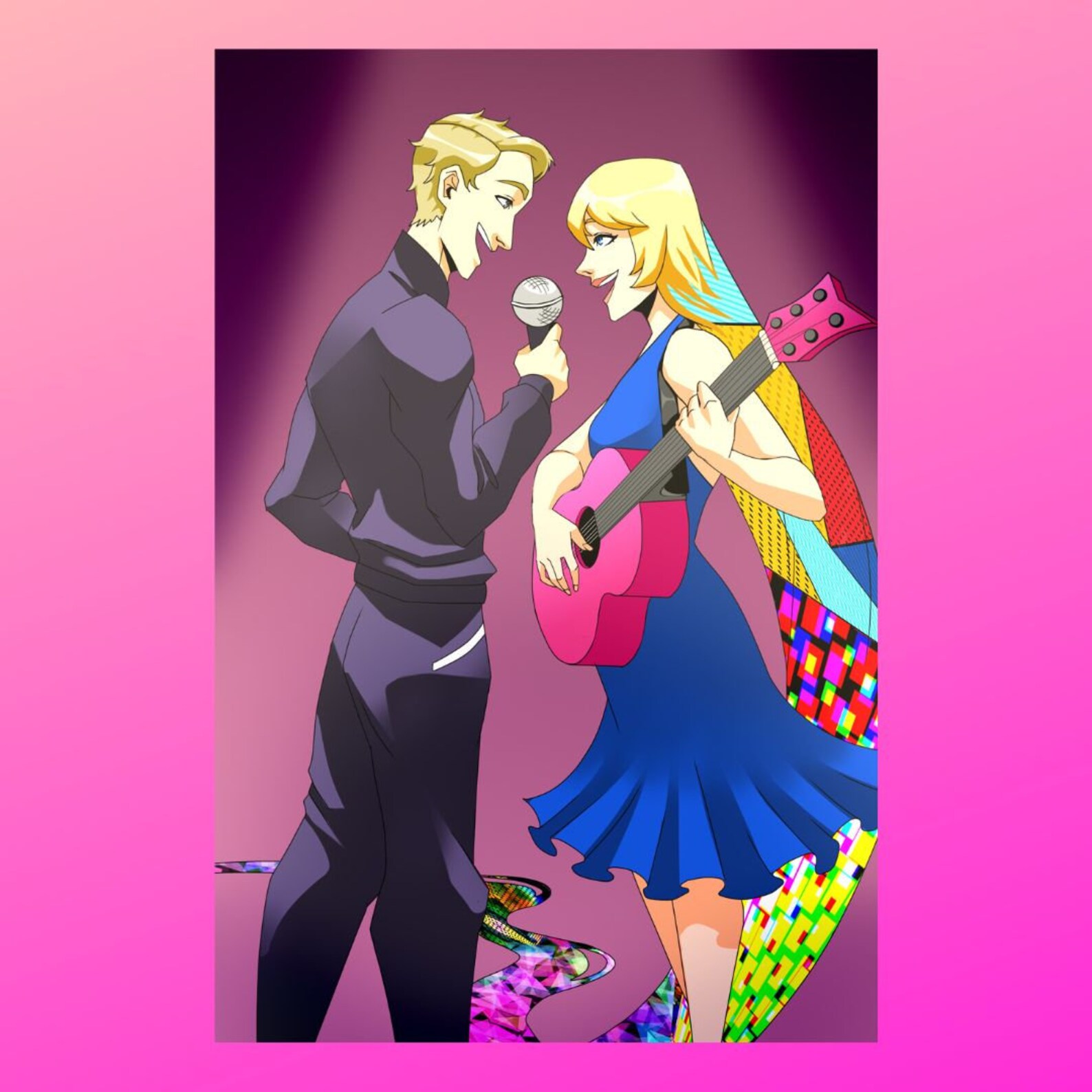 Pink Guitars and Falling Stars Character Art Print - Etsy