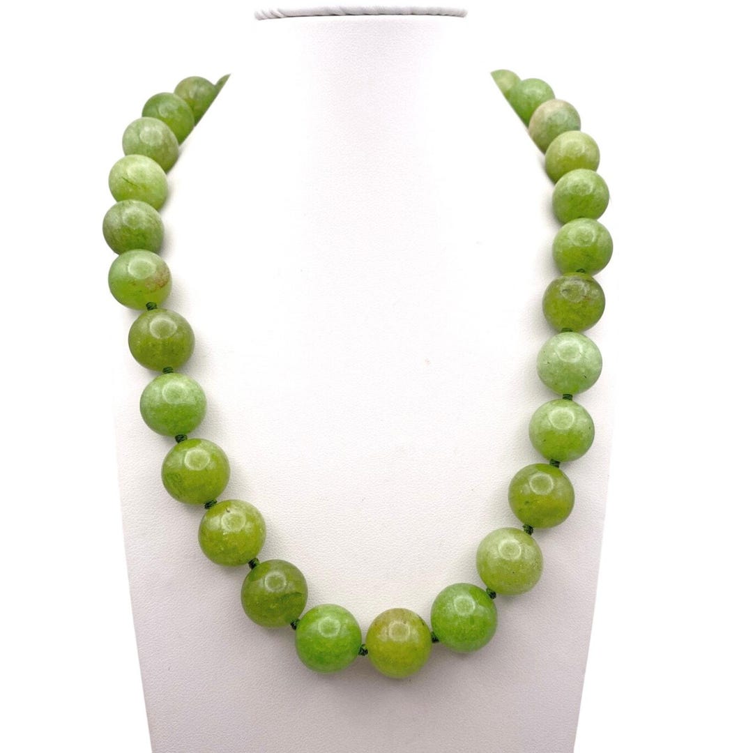 Knotted Green Natural and Color Enhanced Jade 8cm Beaded Necklace 18 ...