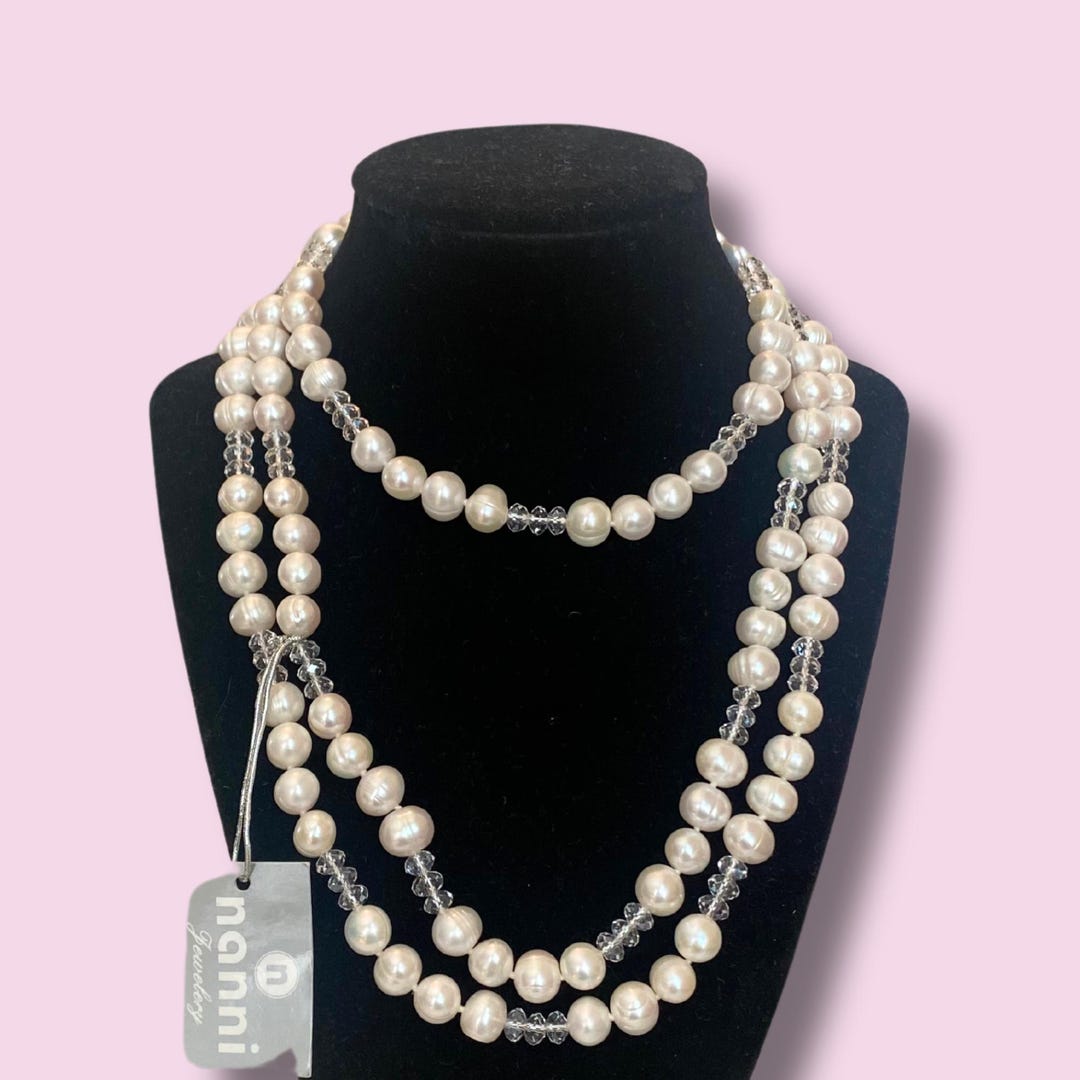 NANNI Extra-large Freshwater 6mm White Pearls Knotted Necklace 42" New ...