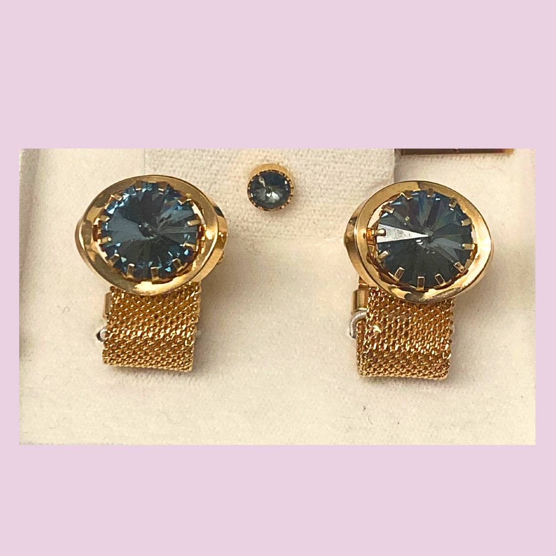 Smart Set-golden and Blue Cufflinks and Tie Tack Set on Original Box - Etsy