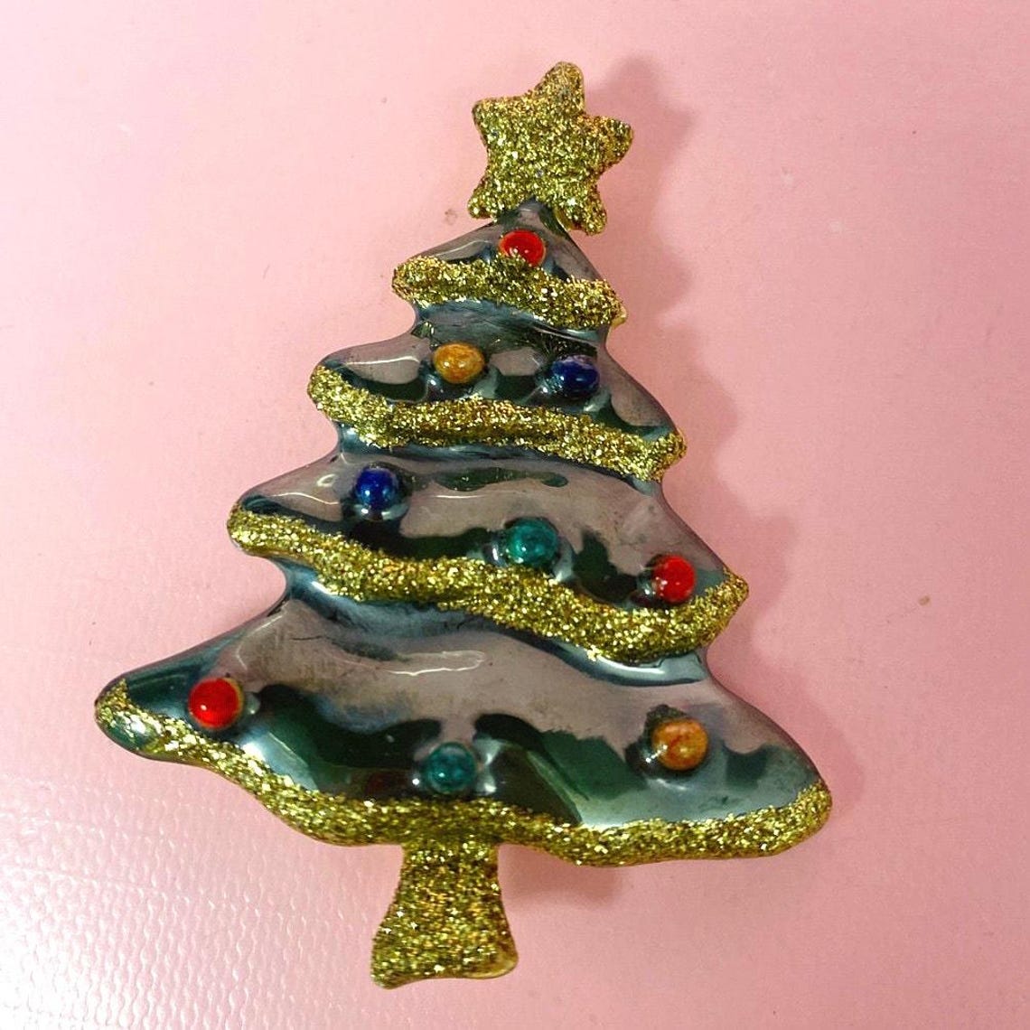 Vintage Green Enamel Christmas Tree Signed TC - Etsy